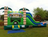 China Commercial Wet / Dry Inflatable Combo , 0.55MM PVC Jungle Inflatable bouncer With Slide for sale