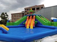 China Mobile Land Inflatable Ground Water Park With Pool Slide Waterproof for sale