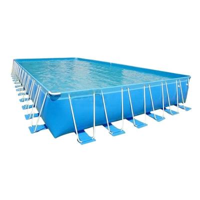 China EN71 Portable Water Pool 0.9mm PVC Inflatable Rectangular Metal Frame Swimming Pool for sale