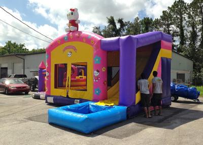 China Kids Party Pink Hello Kitty Themed Inflatable Bouncer With Slide 0.55mm PVC Tarpaulin for sale