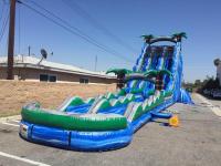 China Blue And Green Inflatable Double Slip And Slide With Pool 30 Foott Tall For Park for sale