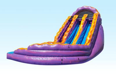 China Purple And Orange Inflatable Curvy Water Slide Double Lane 0.55MM PVC Materila Slide for sale