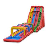 China 0.55mm PVC Colorful Three Slides Inflatable Water Slides Outdoor Cartoon Theme for sale