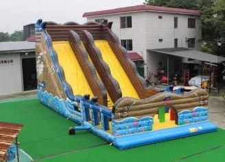 China Hand Drawing Double Lanes Inflatable Water Slides For Ocean Theme Park for sale