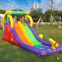 China Cartoon 0.55mm PVC 16 Ft Inflatable Water Slides With Pool Dual Lane For Kids for sale