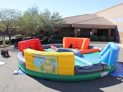 China Outdoor Inflatable Interactive Games , Bungees Running Sports Inflatable Hungry Hippo Game for sale