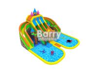 China Funny castle inflatable amusement park names with pool and inflatable floating toys for sale