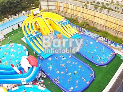 China Spongebob Cartoon Inflatable Water Park Big Capacity With 2 Pools / 3 Lane Slide for sale