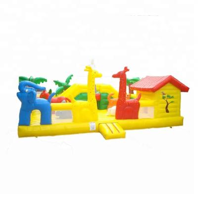 China Tarpaulin Inflatable Amusement Park Childrens Bouncy Castle With Slide Elephant Animal Theme for sale