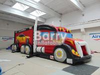 China Outdoor Giant Attractive Red Inflatable Fire Truck Bouncy Obstacle Course for sale