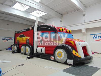 China Outdoor Giant Attractive Red Inflatable Fire Truck Bouncy Obstacle Course for sale