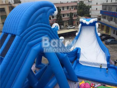 China Blue Wave 36 * 20 * 15m Giant Inflatable Water Slide With Pool CE/UL Blower for sale