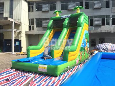 China Single Lane Green Jungle Commercial Inflatable Slide Zoo Printing For Children for sale