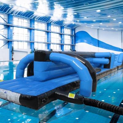 China Inflatable Water Toy Obstacle Course For Pool 13M Black & Blue Twin Track Pool Inflatable Aqua Run for sale