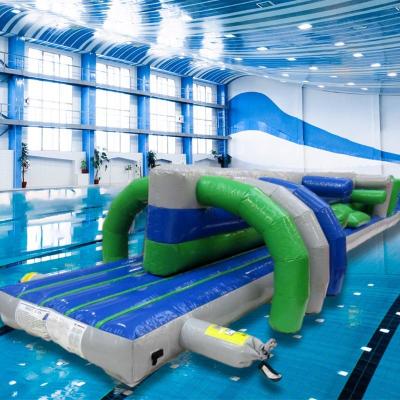 China Fantastic Inflatable Water Toys 15M Twin Track Pool Inflatable Water Floating Obstacle Course for sale