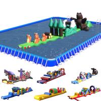 China PVC On Water Inflatable Obstacle Course Single Lane Aqua Run With Slide For Children And Adults for sale