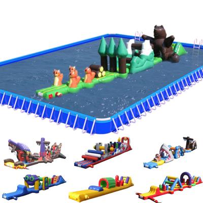 China PVC On Water Inflatable Obstacle Course Single Lane Aqua Run With Slide For Children And Adults for sale