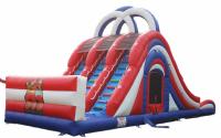 China Indoor / Outdoor Fun And Play America 3 Lane Water Slide Bounce House Combo With Stair Behind for sale