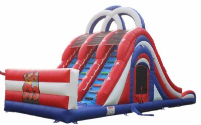 China Indoor / Outdoor Fun And Play America 3 Lane Water Slide Bounce House Combo With Stair Behind for sale