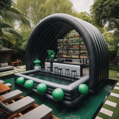 China Black And Green Backyard Floating Inflatable Water Pool Bar With Seats Lifesize Inflatable Pool Bar Commercial for sale