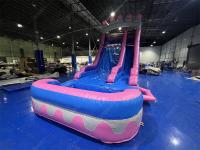 China 8.4x3.6x6m Custom Jumper Bouncy Kids Pink Princess Inflatable Water Slides For Party for sale