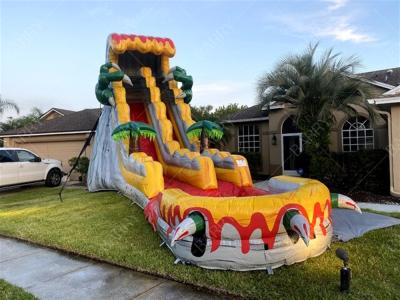 China T-Rex Jungle Theme Inflatable Slide Commercial Grade Backyard Blow up Water Slides With Pool for Kids and Adults With Blower for sale