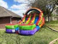 China Large Rainbow Color Inflatable Water Splash Slide with Pool for Kids Big Inflatable Slide Playground Events for sale