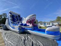 China Indoor Outdoor Castillo Inflable Bouncer Shark Theme Slide With Pool Inflatable Water Double Slides For Kids for sale
