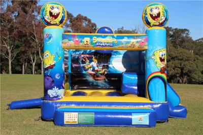 China Yellow 0.55 PVC Tarpaulin Spongebob Jumping Castle , Inflatable Bounce House Moonwalk For Kids for sale