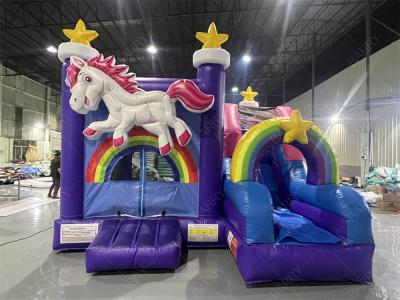 China Commercial Grade Unicorn Bounce House with Slide Rainbow Star Themed Inflatable Combo for Kids Parties & Events for sale
