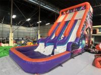 China Commercial Grade Double Lane Inflatable Slide With Pool, Trendy Neon/TikTok Themed Dry/Wet Slide For Party Rentals & Events Kids Play System for sale