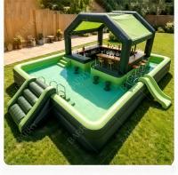 China Premium Inflatable Floating Pool Bar With Slide & Canopy – Ultimate Backyard Water Party Station for sale