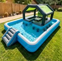 China Premium Inflatable Floating Pool Bar With Slide & Canopy – Ultimate Backyard Water Party Station for sale