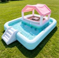 China Premium Inflatable Floating Pool Bar With Slide & Canopy – Ultimate Backyard Water Party Station for sale
