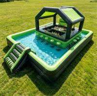 China Premium Inflatable Floating Pool Bar With Slide & Canopy – Ultimate Backyard Water Party Station for sale