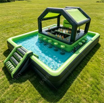 China Premium Inflatable Floating Pool Bar With Slide & Canopy – Ultimate Backyard Water Party Station for sale