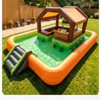China Ultimate Backyard Water Party Station Inflatable Floating Pool Bar with Slide & Canopy for sale