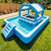 China Ultimate Backyard Water Party Station Inflatable Floating Pool Bar with Slide & Canopy for sale