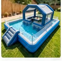 China Ultimate Backyard Water Party Station Inflatable Floating Pool Bar with Slide & Canopy for sale