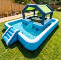 China Ultimate Backyard Water Party Station Inflatable Floating Pool Bar with Slide & Canopy for sale
