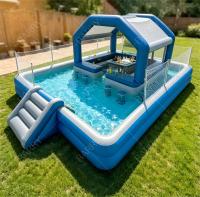 China Ultimate Backyard Water Party Station Inflatable Floating Pool Bar with Slide & Canopy for sale