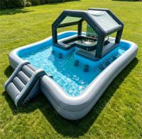 China Ultimate Backyard Water Party Station Inflatable Floating Pool Bar with Slide & Canopy for sale