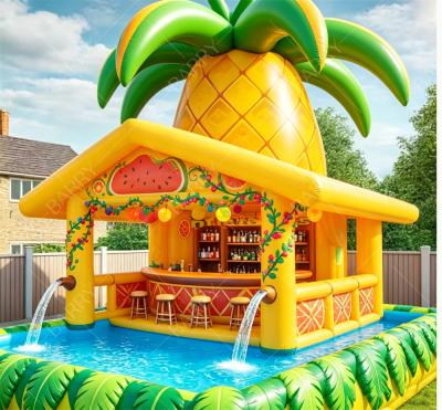 China Giant Pineapple Inflatable Floating Pool Bar With Water Sprayers – Tropical Summer Party Station for sale