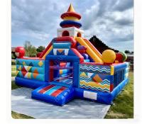 China Geometric Carnival Inflatable Bounce Castle with Dual Slides – Commercial-Grade Kids’ Play Center for sale