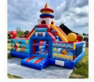 China Geometric Carnival Inflatable Bounce Castle with Dual Slides – Commercial-Grade Kids’ Play Center for sale