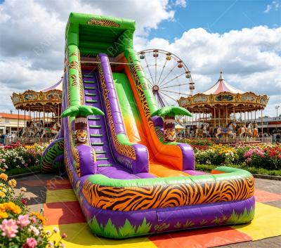 China 18ft Tall Safari Tiger Print Inflatable Water Slide – Commercial-Grade Jungle Adventure for sale