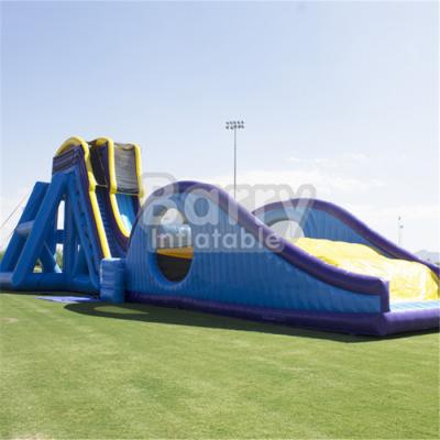 China Blue Dry And Wet Slides , Inflatable Drop Kick Slide With Double Lanes For Amusement Park for sale