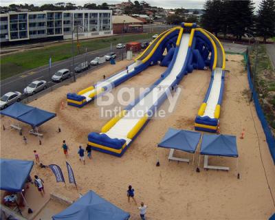 China Logo Printed Giant Inflatable Slide , Hippo Three Lanes Inflatable Water Slide for sale