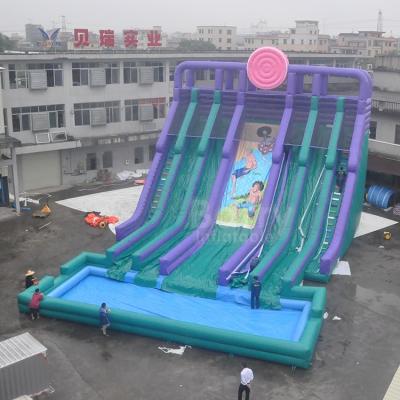 China 0.55mm PVC Customized 4 Lanes Inflatable Water Slide With Pool For Adult Or Kids for sale