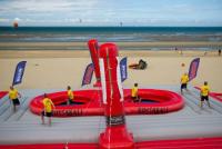 China 0.9mm PVC Inflatable Volleyball Court Sand Beach Blow Up Bossaball Game for sale